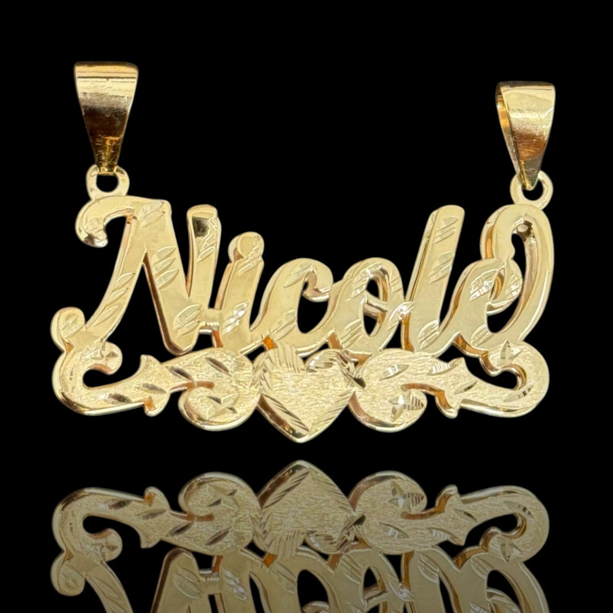 Heart and swirl Open Double Name Plate – Veronica's Jewelry