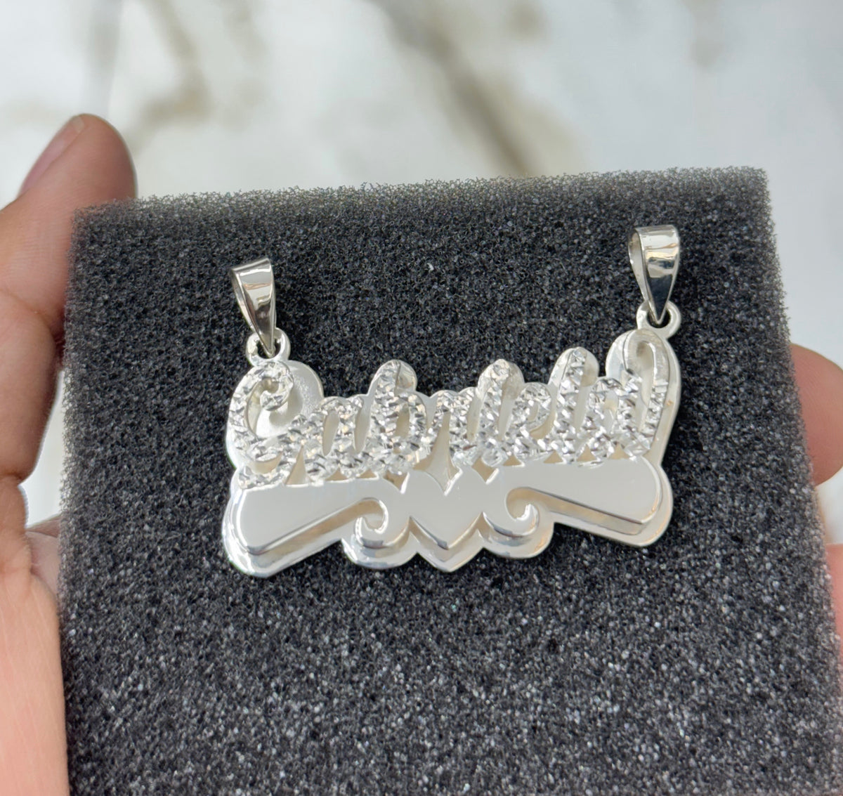 Heart and swirls Double Name Plate – Veronica's Jewelry