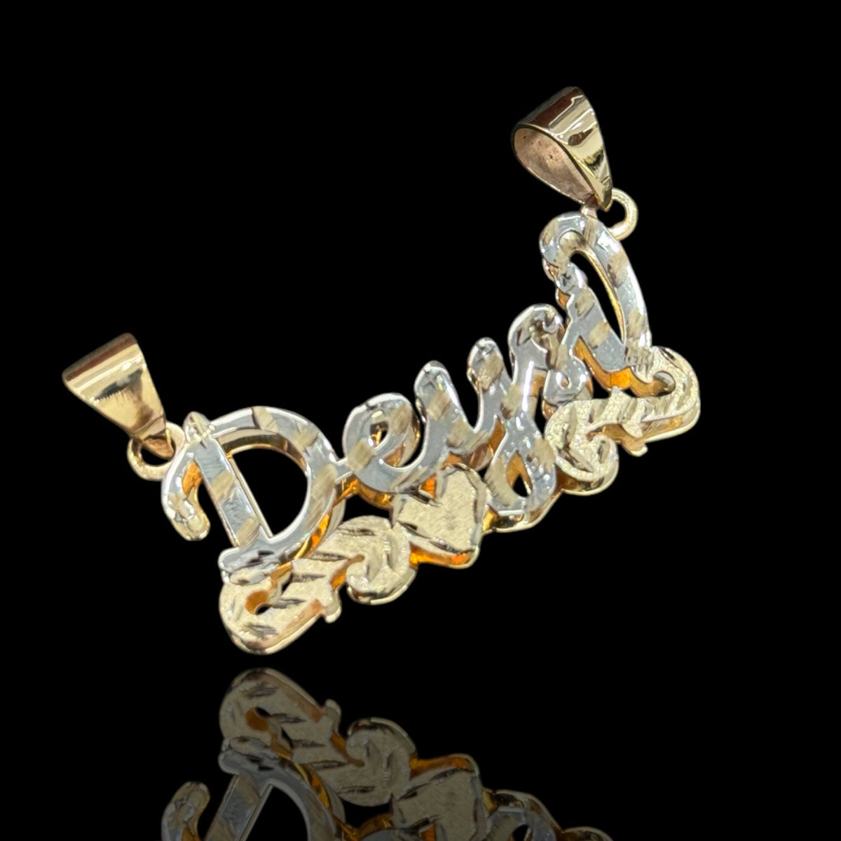Two-tone Open Back Heart and swirls Double Name Plate – Veronica's Jewelry