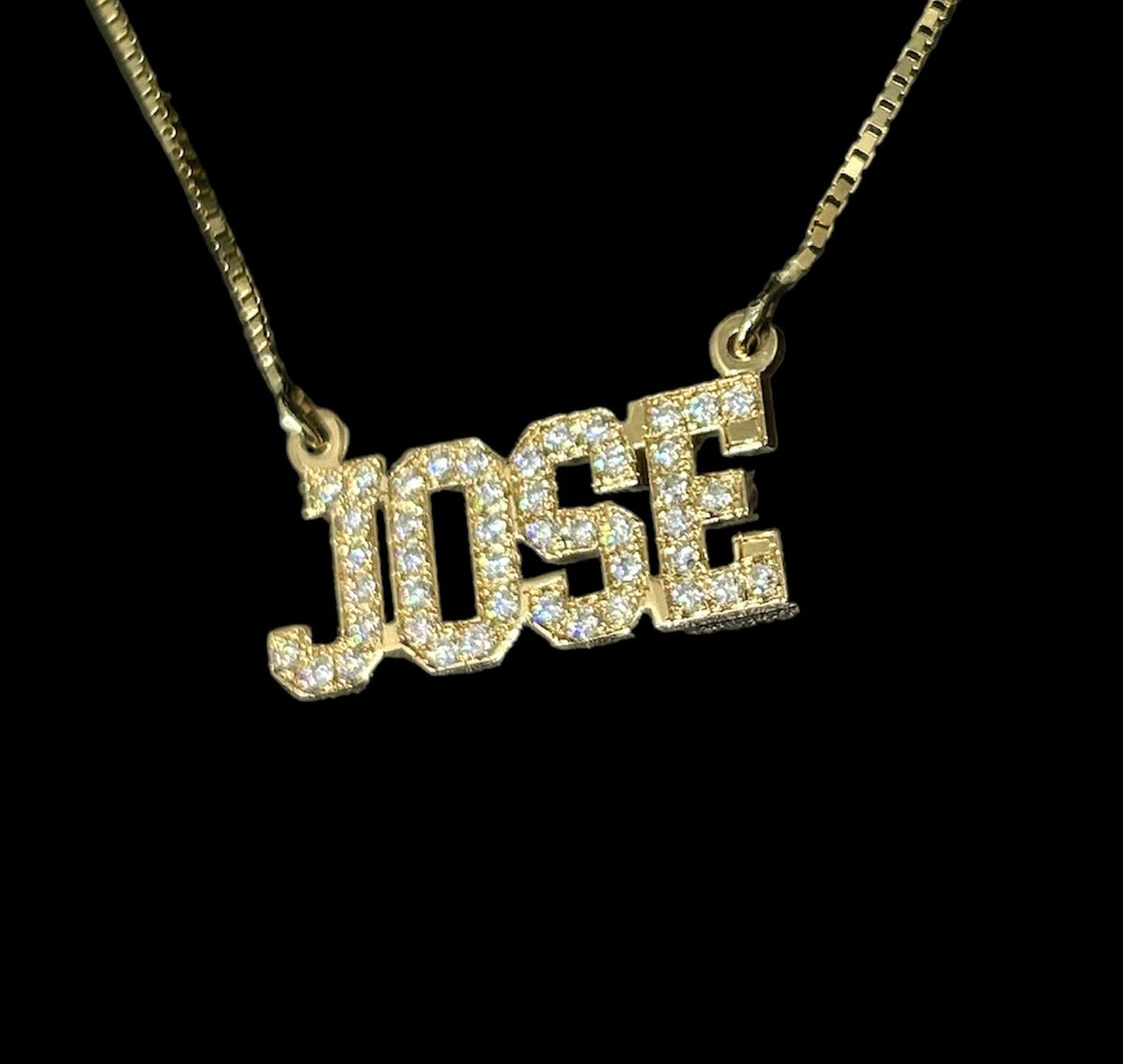 Block Letter Name Plate with Zirconia Stones Name Plate with Box Link ...